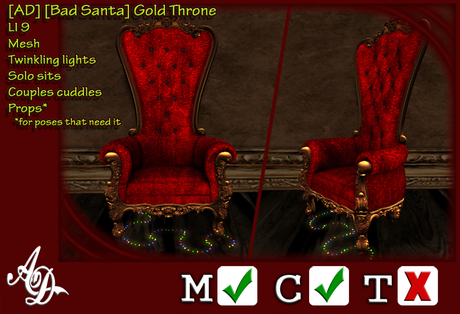 Second Life Marketplace - [AD] [Bad Santa] Gold Throne